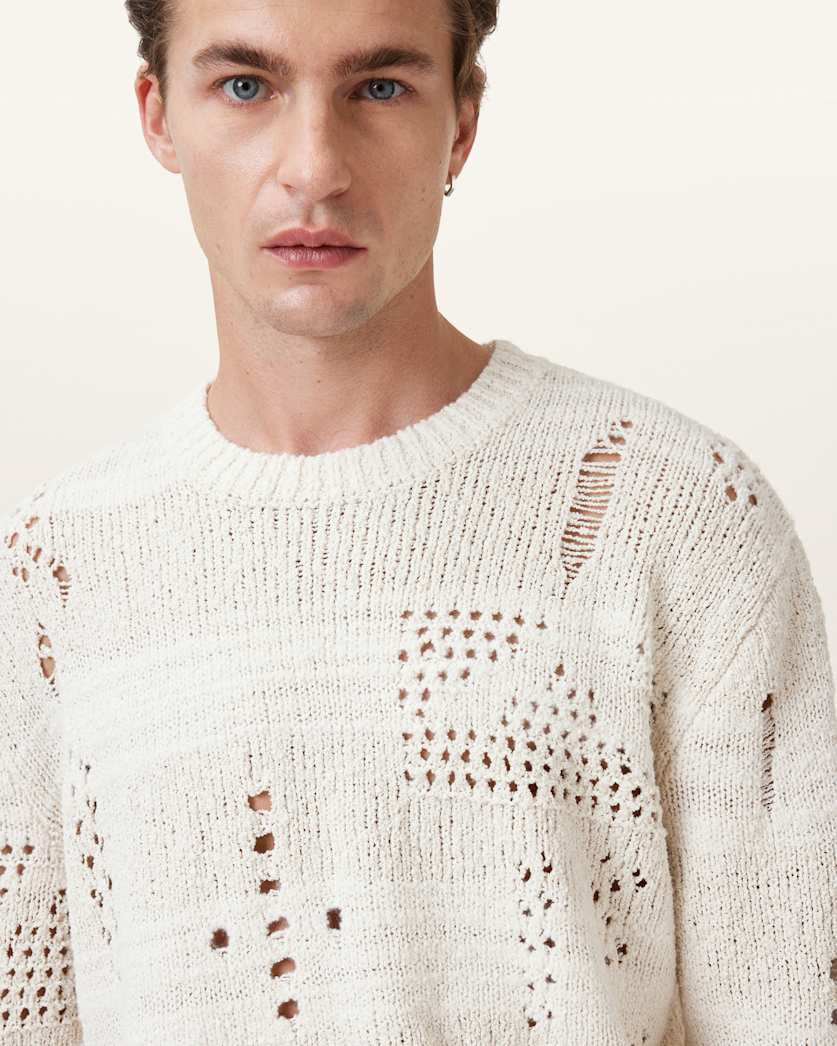 Harvey Distressed Crew Neck Jumper ECRU WHITE | ALLSAINTS US